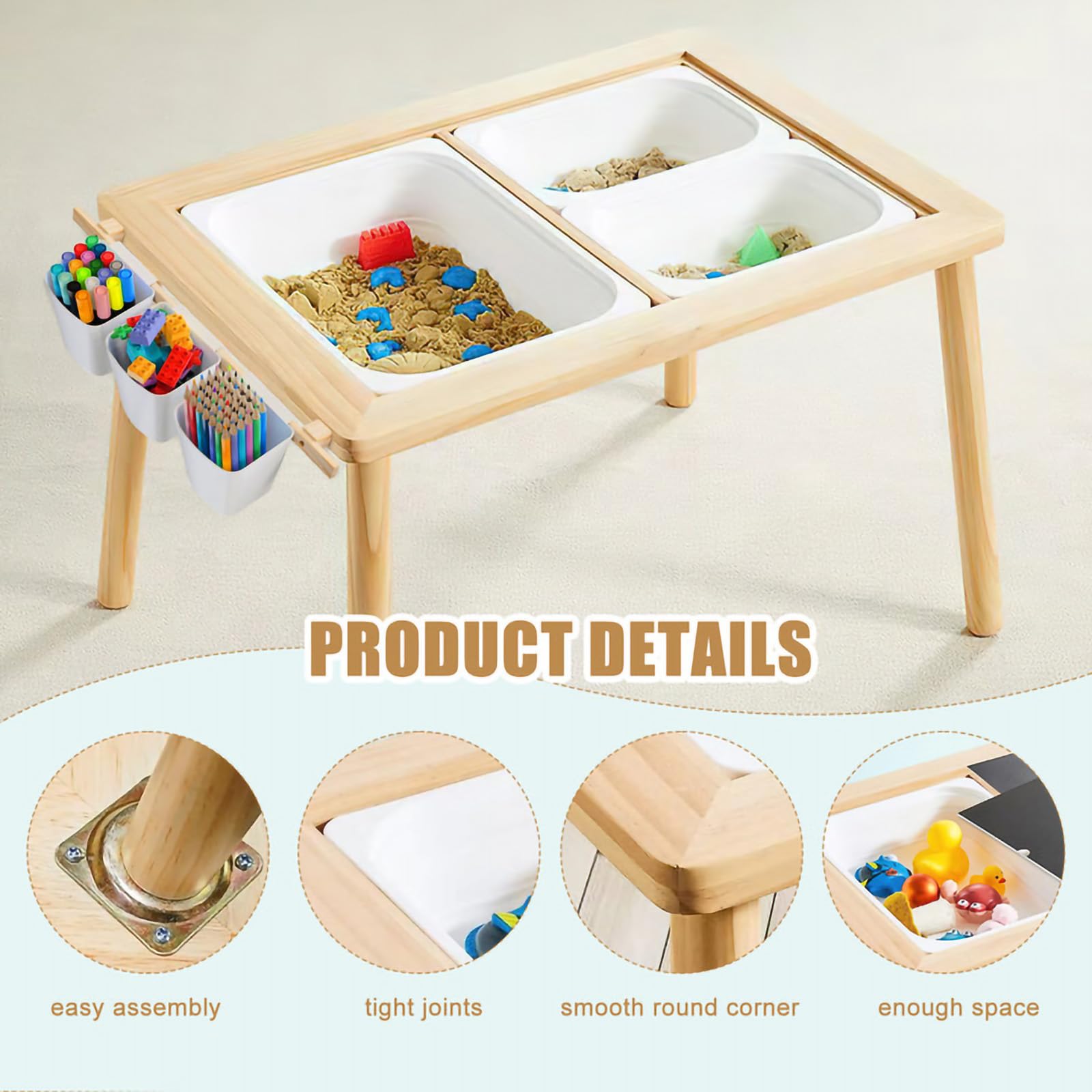 GEBAROW Sensory Table for 3-5 Ages, Toddlers Kids Sand Table with Chalk Board and Whiteboard, Activity Water Table with Lid Storage Bins and Buckets for Indoor Outdoor Use