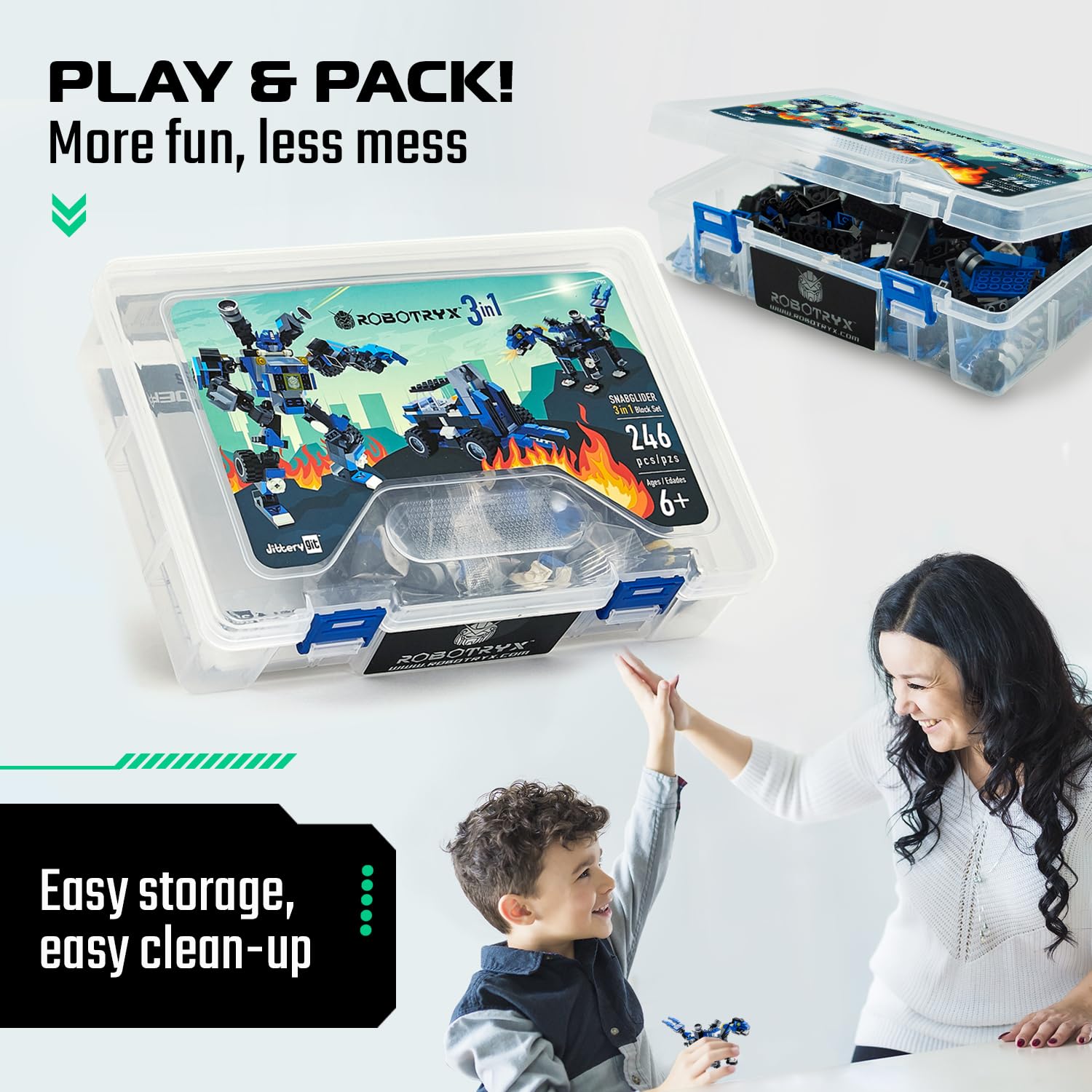 JITTERYGIT Robot Building Toy Gift for Boys, Perfect STEM Gift for Builders Ages 6, 7, 8, 9, and 10 Year Olds, Blue SnabGlider (246 Pcs) Robotryx