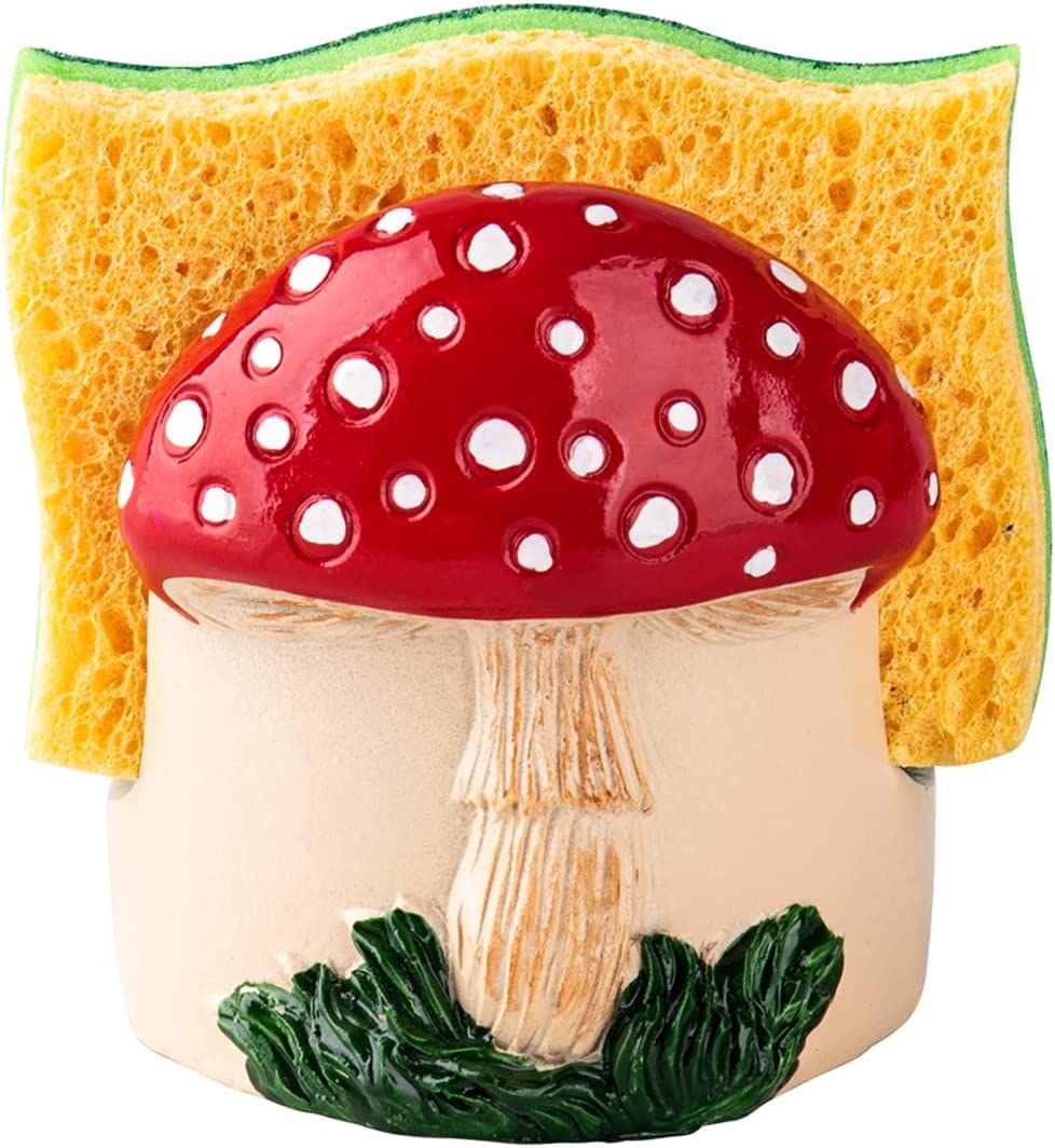 dgudgu Mushroom Kitchen Sponge Holder Resin Sponge Dish Red Sponge Holder for Kitchen Sink Caddy Decor for Kitchen Kitchen Sink Accessories Sponge Holder