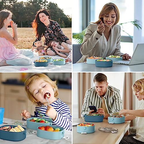 KHOXU Bento Lunch Box, Stackable 3 Layers Bento Box Adult Lunch Box, 94OZ Large Capacity Lunch Containers, Lunch Box Kids with Accessories Kit , Leak-Proof, Food-Safe Materials,Blue