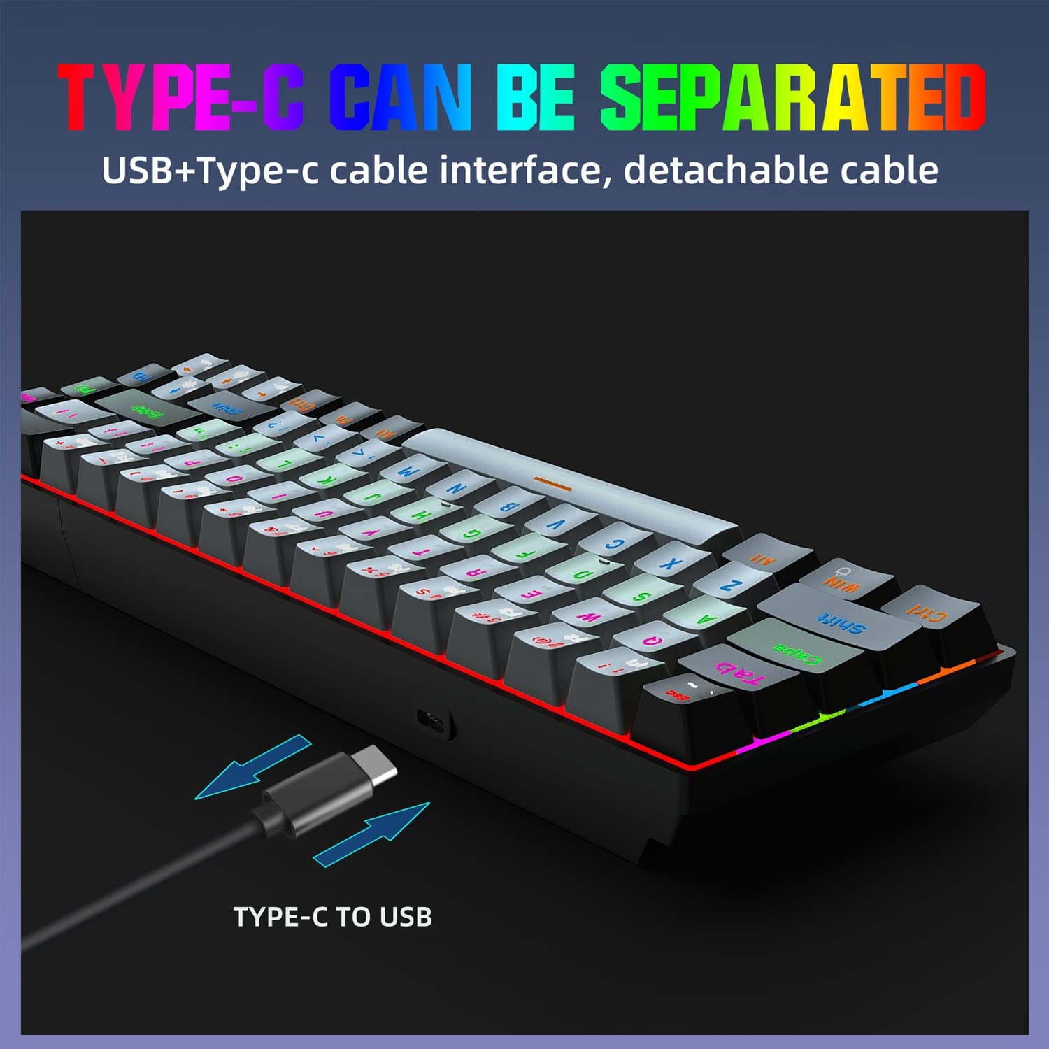 EXHNLE Wired 68 Keys Membrane Keyboard, RGB Backlit Ultra-Compact Layout Keyboard, with 68 Key Computer PC Gaming Keyboard for PC/Laptop (Color : Black)