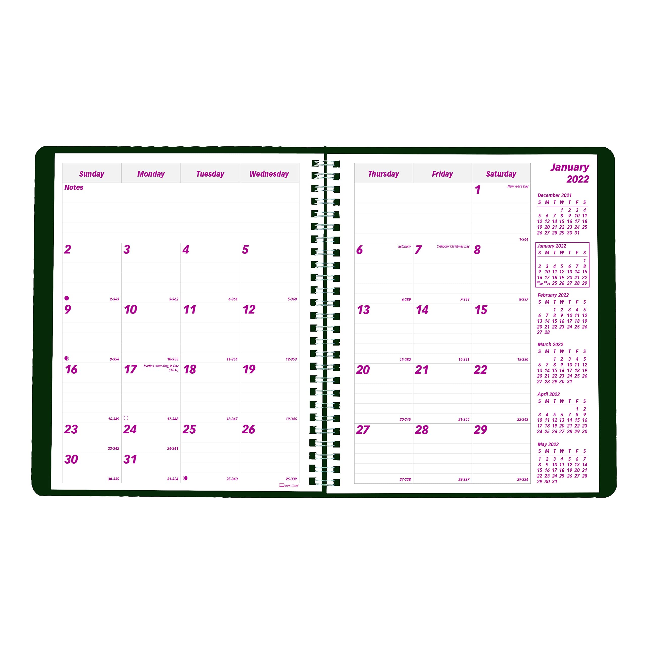 Brownline 2022 Essential Monthly Planner, 14 Months, December 2021 to January 2023, Twin-Wire Binding, 8.875" x 7.125", Mountain Green (CB1200G.03-22)