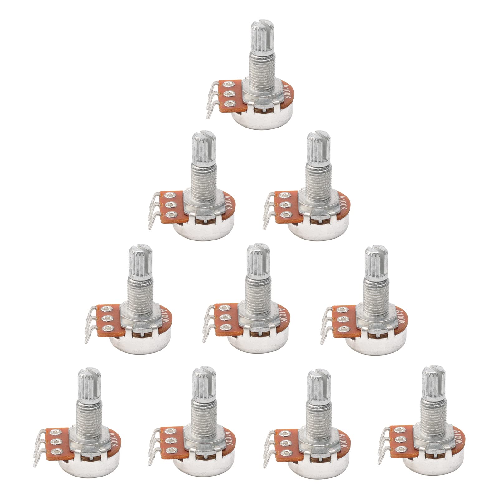 JIUWU A100k OHM Audio Pots Split Shaft Taper Guitar Potentiometer Replace for Electric Guitar Pack of 10