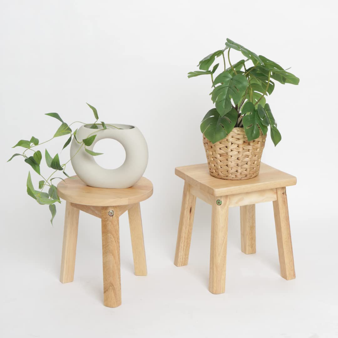 KSG kumsun Wooden Stools – Durable Wooden Stool for Bathroom, Kitchen, Bedroom, Kid’s Room – Square Low Stool with Assembling Kit – Durable and Long-Lasting Design – Practical and Versatile