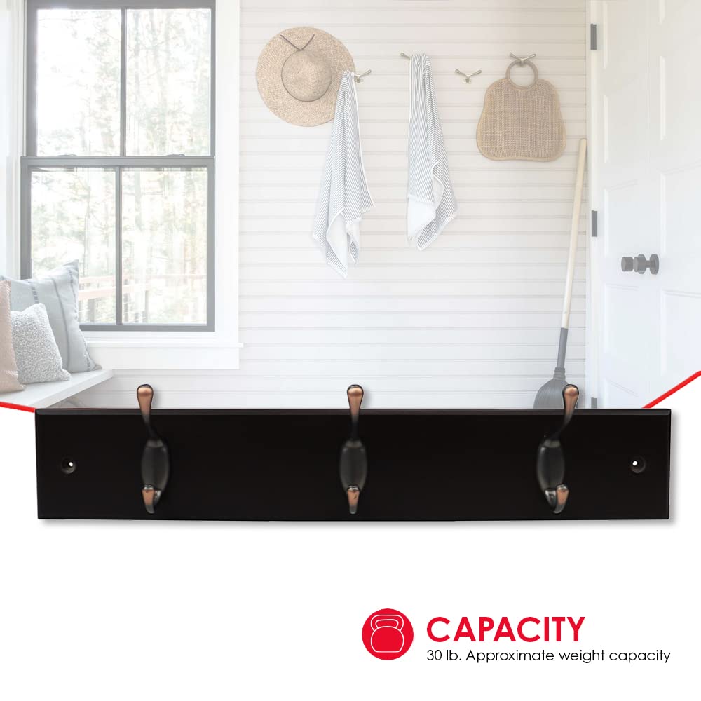 Home Basics Durable 3-Double-Hooks Wall Mounted Hanging Rack (Brown) | Place in Entry Way | Hanging in a Garage | Store Essentials Before You Leave The House