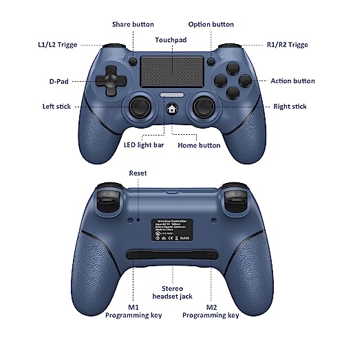 PS-4 Controller Dual-shock 4 Wireless Compatible for PS-4/Pro/Slim/Wireless Play-Station 4 Controller with paddles PS-4 Remote Controller for PC 6-Axis Motion Sensor Turbo,1000mAh