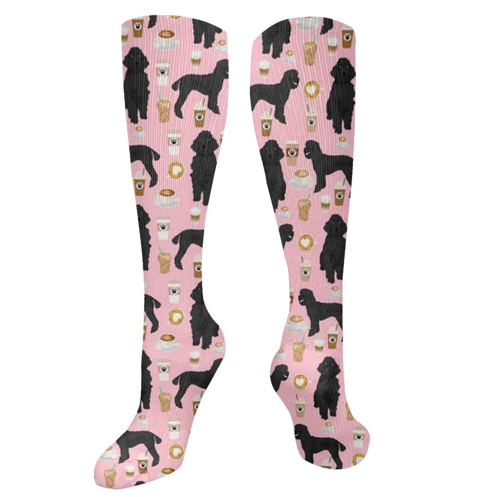 chegna Black Poodle Dogs Coffees Blossom Compression Socks for Women & Men Circulation 15-20 mmHg is Best Support for Athletic Running Cycling, White