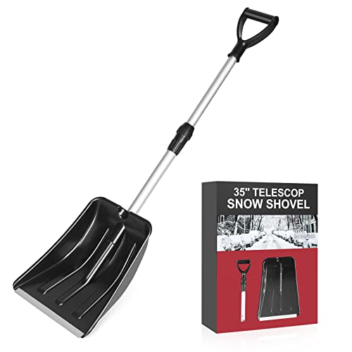 Folding Snow Shovel for Driveway, Ergonomic Snow Shovel with D-Grip Handle and Durable Aluminum Edge Blade, Portable Emergency Snow Shovel for Car Truck Camping