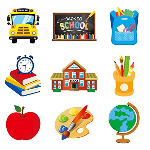 PTFNY 45 Pieces Back To School Cutouts School Bus Chalkboard Book Apple First Day of School Cut-Outs Decorations School Classroom Kids Students Colorful Bulletin Board DIY Cutouts Party Favor Supplies