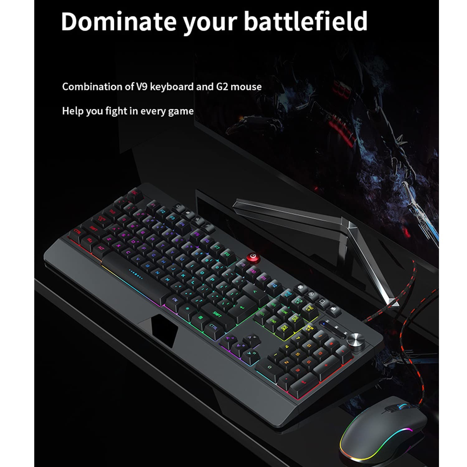 EXHNLE Gaming Keyboard and Mouse Combo, LED Rainbow Backlit Keyboard, 104 Keys USB Ergonomic Keyboard, for PC Computer Gamer (Color : White)