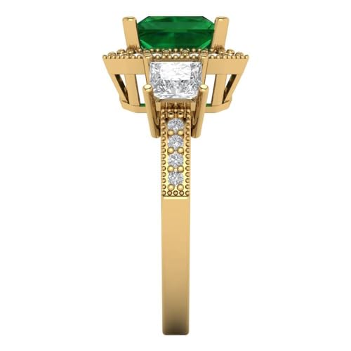 Clara Pucci 2.93 ct Cushion Cut Halo 3 stone Genuine Simulated Emerald Engagement Promise Anniversary Bridal Ring 18K Yellow Gold 3.5