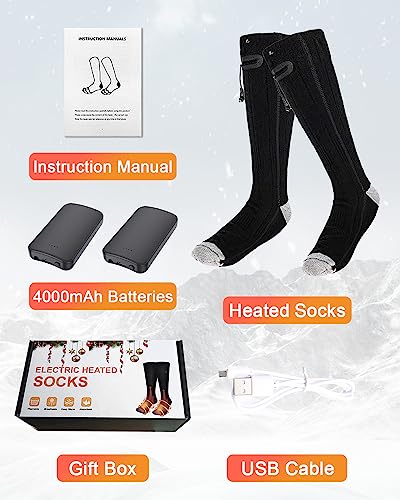 Rechargeable 2023 Upgraded Heated Socks for Men Women Elder, Washable Electric Thermal Warming Socks for Camping Hunting Winter Skiing Fishing Outdoors, Battery Included