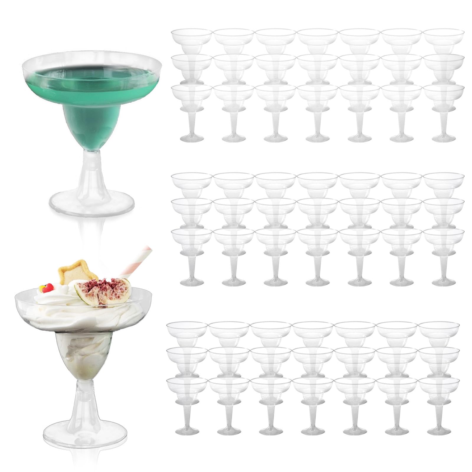 WOPPLXY 60 Pcs Plastic Margarita Glasses, 5 oz Clear Cocktail Glasses for Cinco de Mayo, Taco Party, and Mexican Decoration, Plastic Margarita Cups for Taco Bar Events Wedding Parties