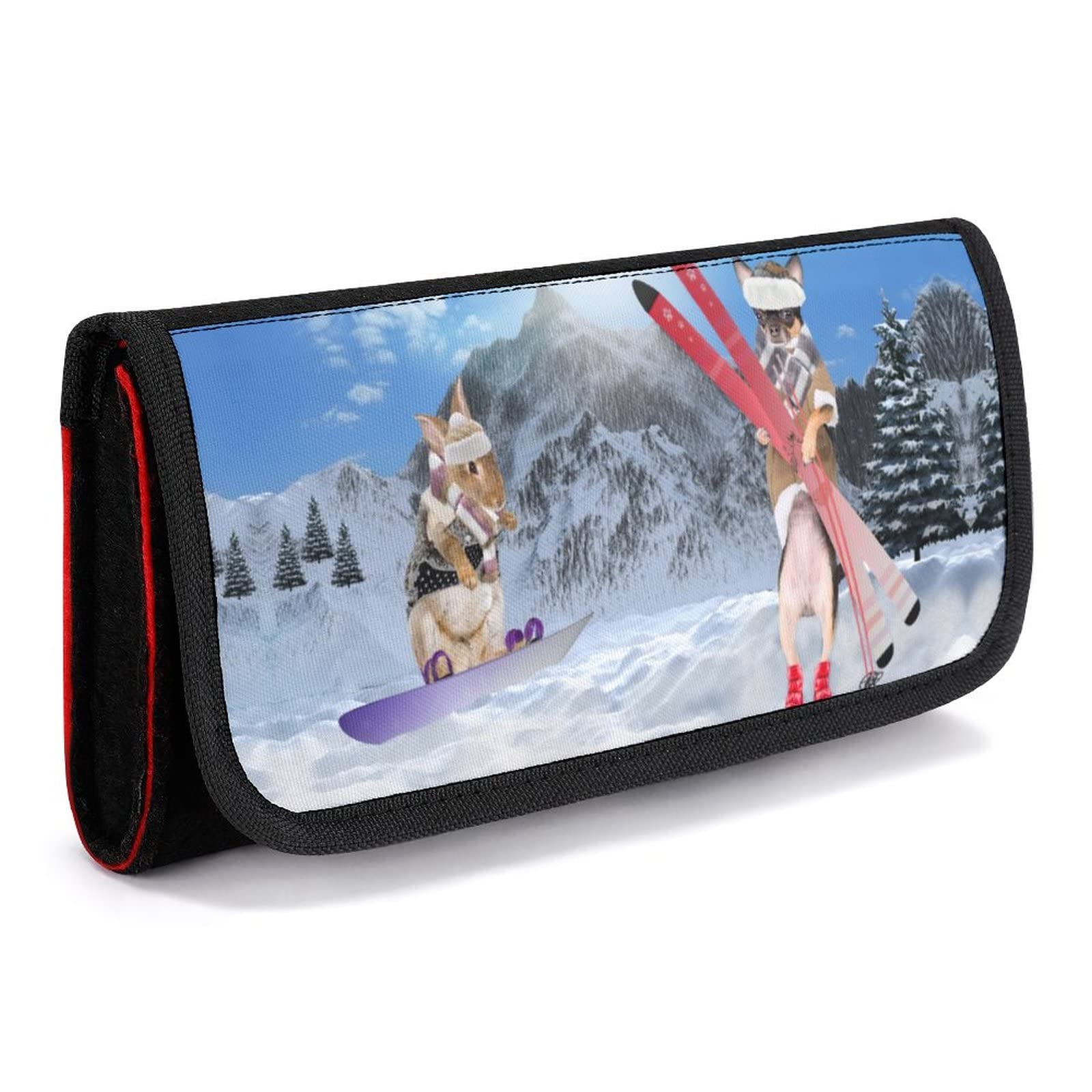 Cute Chihuahua and Bunny Ski Carrying Bag Compatible with Switch Protective Case Slim Felt Pouch with 5 Game Cartridges Holders