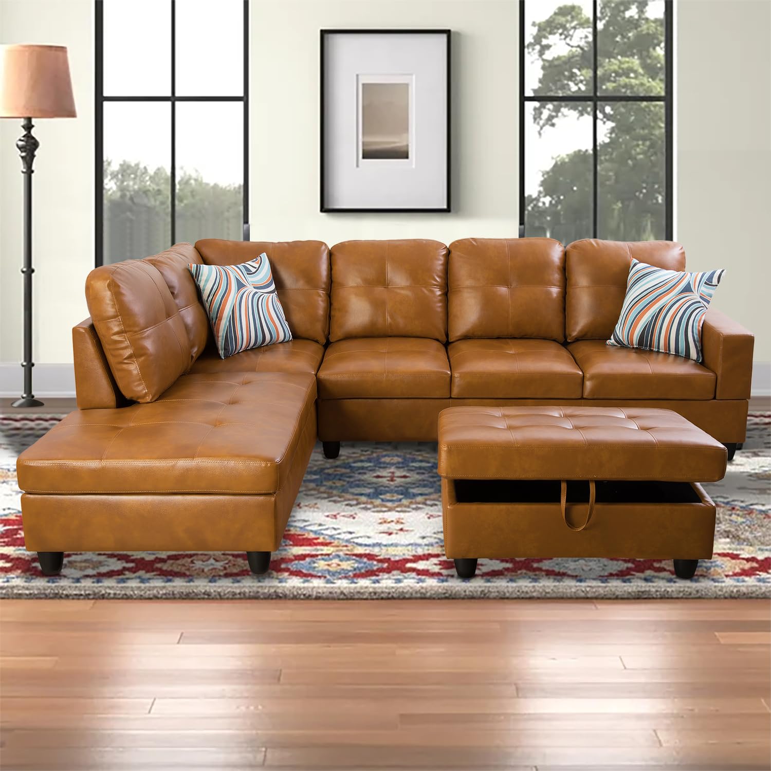 Caberryne Sectional Couch for Living Room Furniture Set Ginger,Sectional Sofa L Shape Sofa and Chaise with Storage Ottoman for Living Room/Apartment/Office(Facing Left Chaise) Turmeric