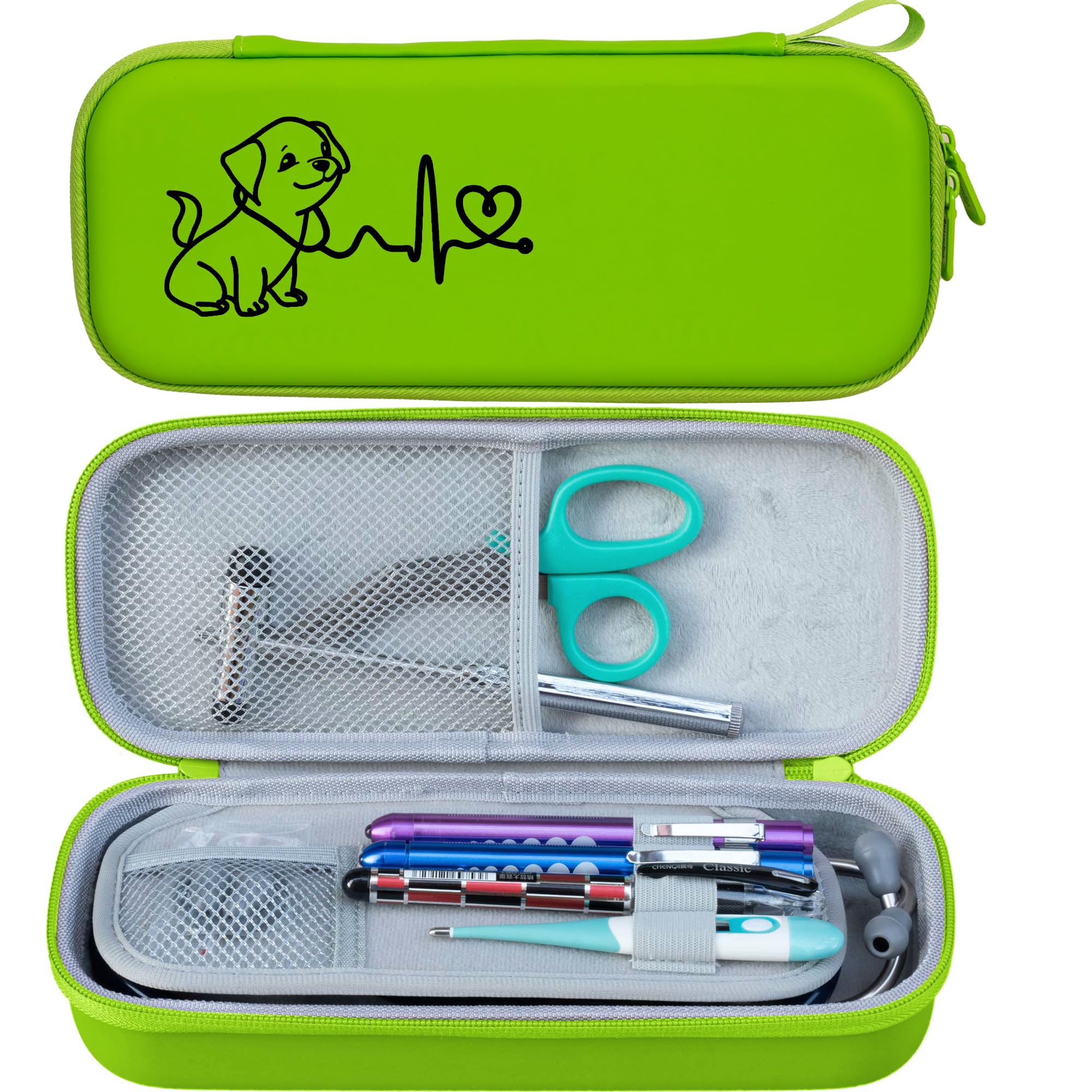 ButterFox Premium Stethoscope Case with Divider and ID Slot for 3M Littmann Classic III, Cardiology IV Diagnostic and More Stethoscopes with Pocket for Nurse Accessories (Lime_Green_Puppy)