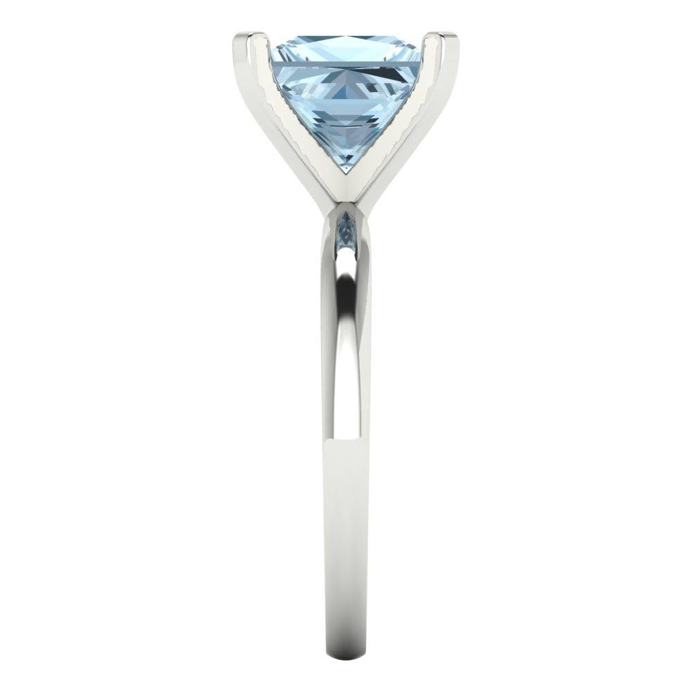 Clara Pucci 3.0 ct Princess Cut Solitaire Natural Sky Blue Topaz gemstone Bridal Wedding Anniversary Engagement Ring 14k White Gold