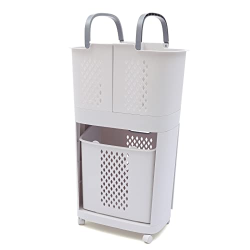 Rolling Laundry Basket Tower Stackable Laundry Basket with Wheels, Laundry Room Organization Multifunction Storage Basket Plastic (17 x 12 x 29 inch)