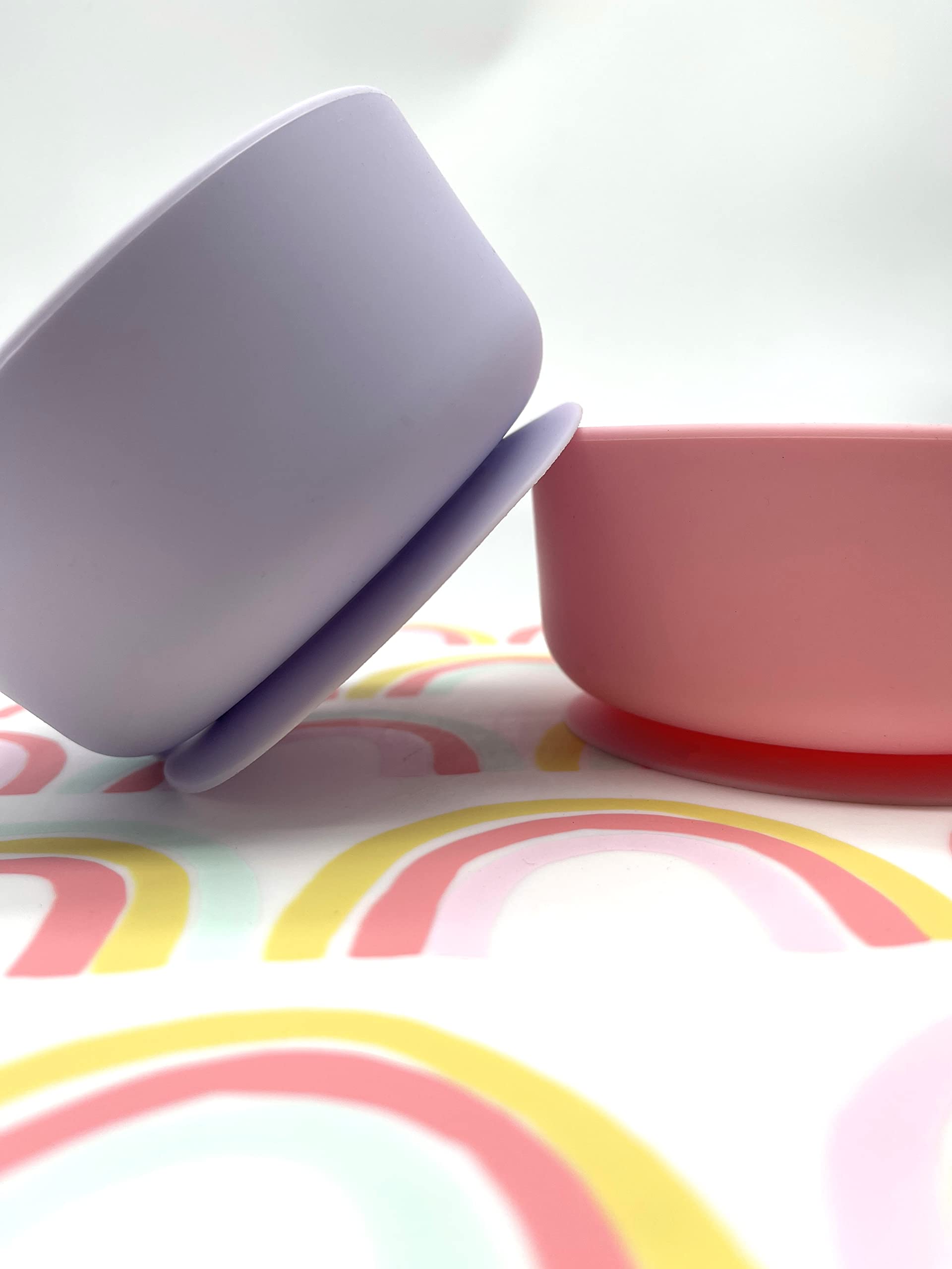 Panda Silicone Bowl with Suction Base for Feeding Babies 6+ Months and Toddlers, Mess-Free Eating, Unbreakable, Non-Toxic, Stylish, Dishwasher & Microwave Safe [2,Pack] (PBOWL-PL), Pink & Lavender