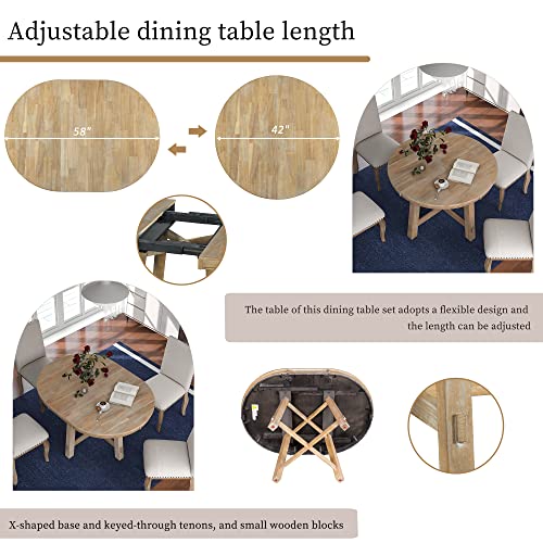 Quarte Farmhouse Round Extendable Dining Table with 16" Leaf Wood Kitchen Table