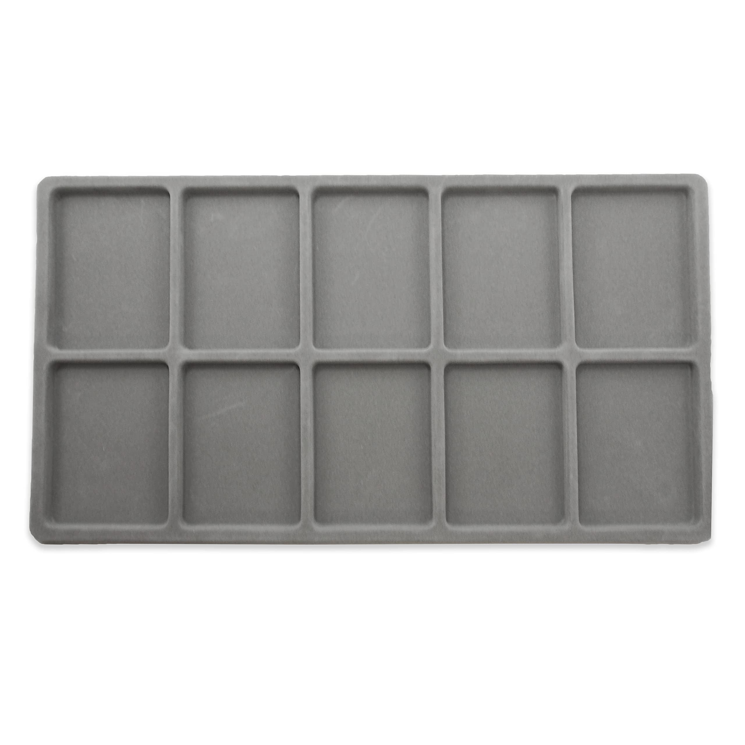 CuteBox Company 3pc Black Plastic Tray (14.75” x 8.25” x 1”) with 10 Rectangle Compartment Red Flocked Tray Insert for Jewelry Storage, Organization, Merchandise, Display