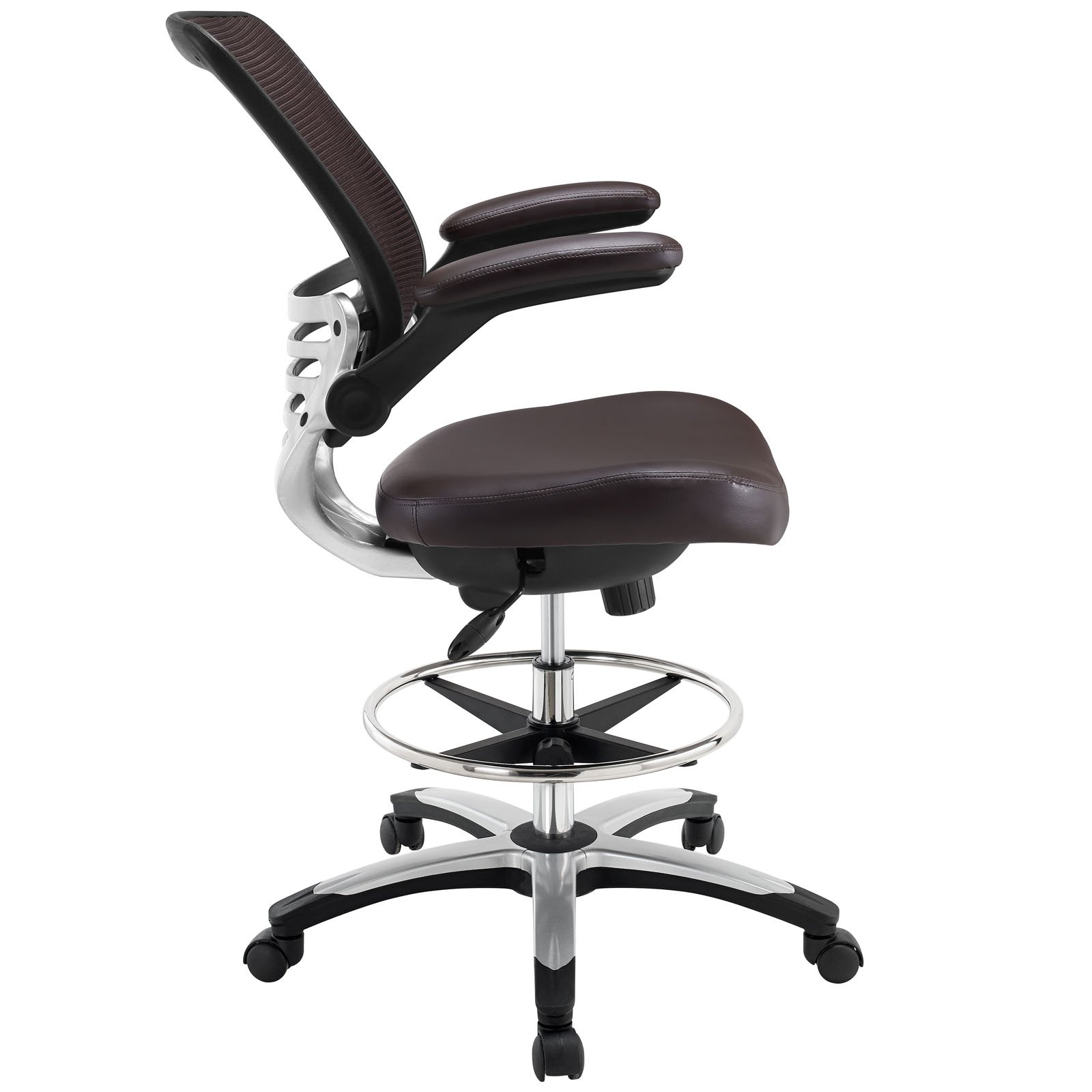 Modway EEI-211-BRN Edge Drafting Chair - Reception Desk Chair - Flip-Up Arm Drafting Chair in Brown