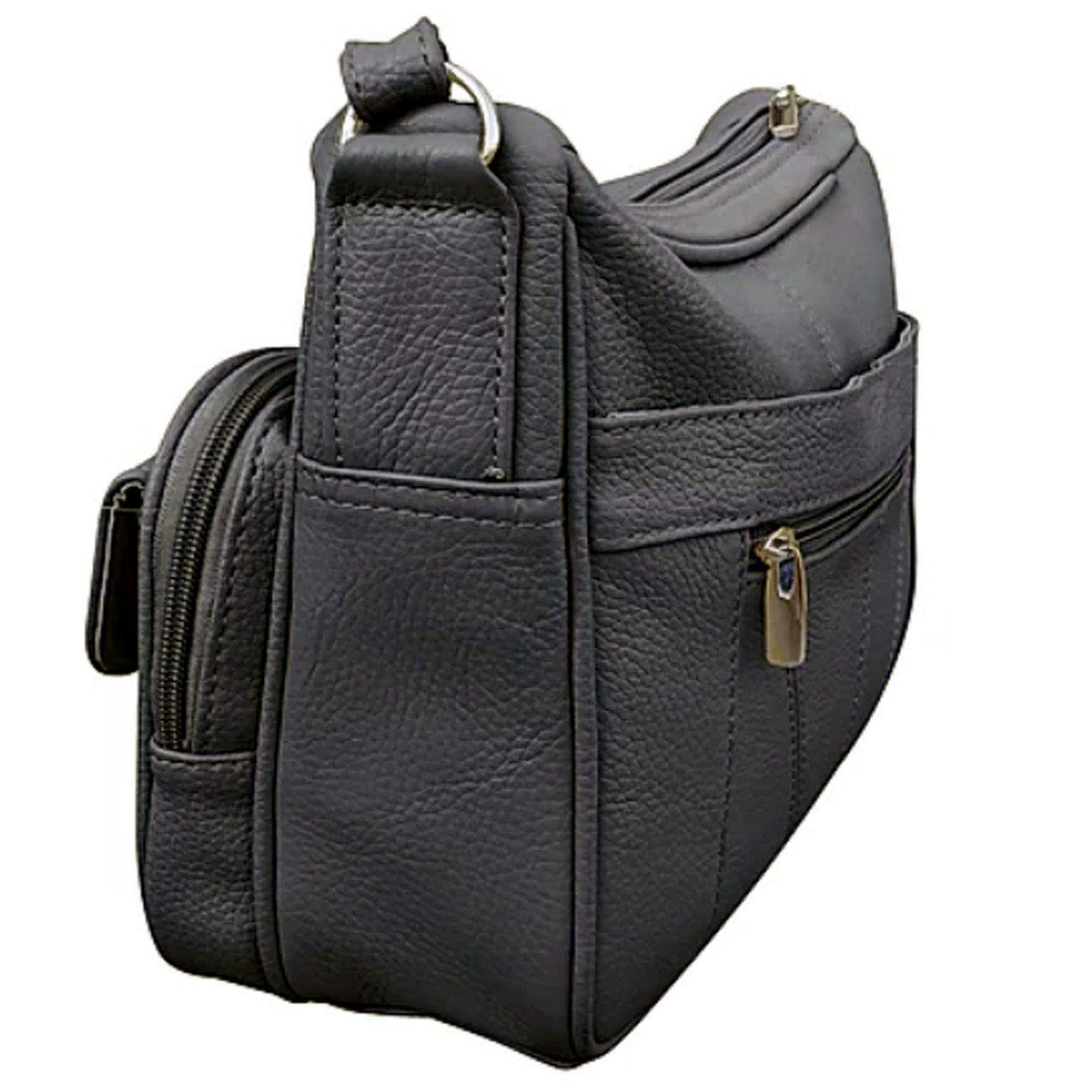 SILVERFEVER Medium Leather Handbag | Ladies Shoulder Bag | Organizer w Built in Wallet (black cowhide)