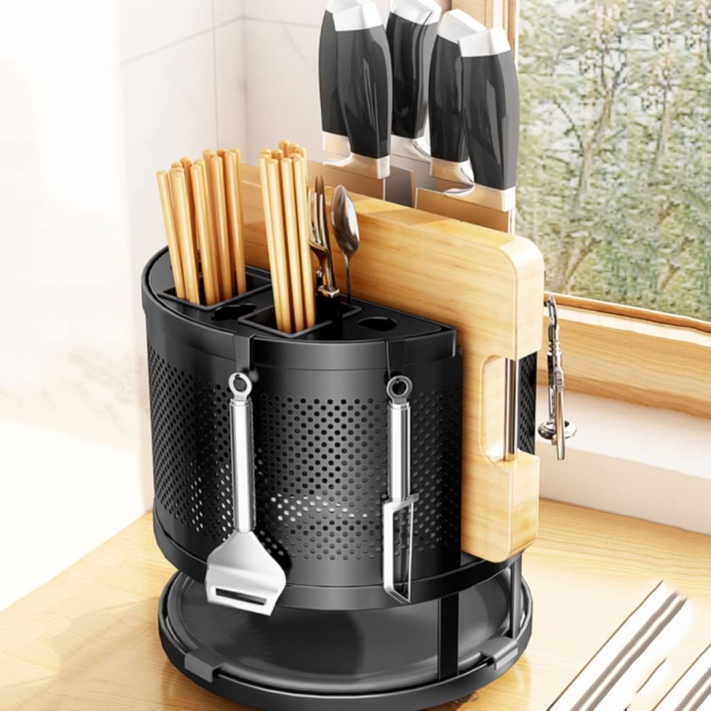 CZDYUF Rotating Knife Rack Multifunctional Put Kitchen Knives Chopsticks Chopping Board Kitchen Shelves