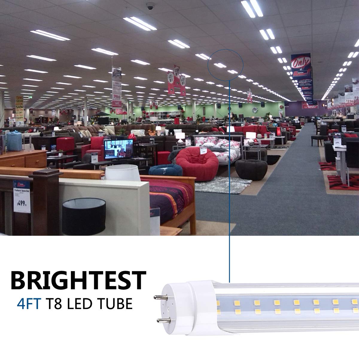 JOMITOP 28w Led Tube Light Bulb 4ft, Ballast Bypass Required,2pin G13 End 3360 Lumens, Cold White 6000K, Replace 80W Fluorescent Light,Dual-End Powered Clear Cover AC 85-265V Pack of 4