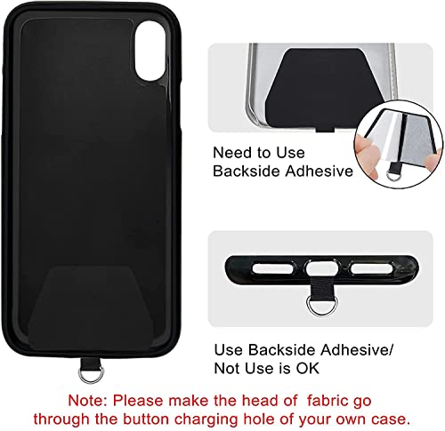 takyu Cell Phone Lanyard Tether with Patch, Universal Smartphone Wrist Strap, Including 2 Black Phone Chain Cords and 4 Transparent Phone Tether Tabs