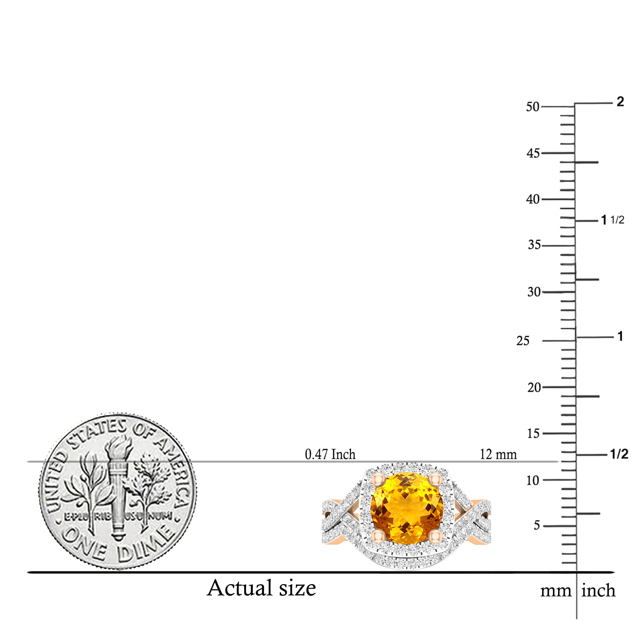 Dazzlingrock Collection 8 mm Round Citrine & White Cubic Zirconia Ladies Split Shank Halo Wedding Ring Set, 10K Rose Gold, Size 7.5