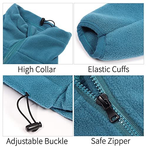 FantasyPet Dog Windproof Winter Coat Soft Fleece Jumpsuit Cold Weather Pullover Pajamas Adjustable Full Body Covered Coat Outdoor Outfit Clothes for Small, Medium, Large Dogs (Turquoise, XX-Large)