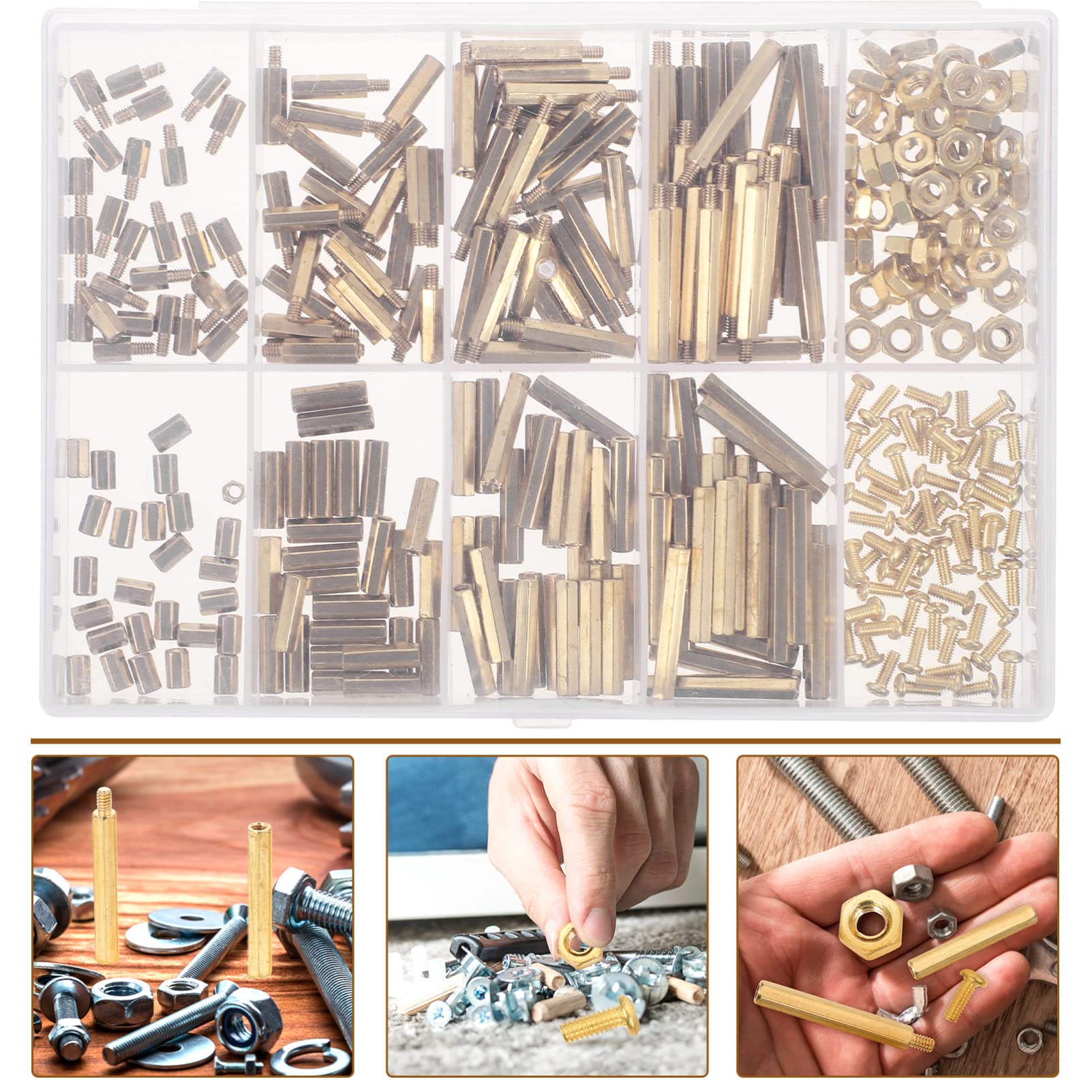 DOITOOL 1 Set Hexagonal Copper Column Hardware Assortment Kit Wall Mount Holder Stand Off Wall Mounts Metric Screw Assortment Kit Ceiling Fan Mount Hex Standoffs M2 Laptop Pillar