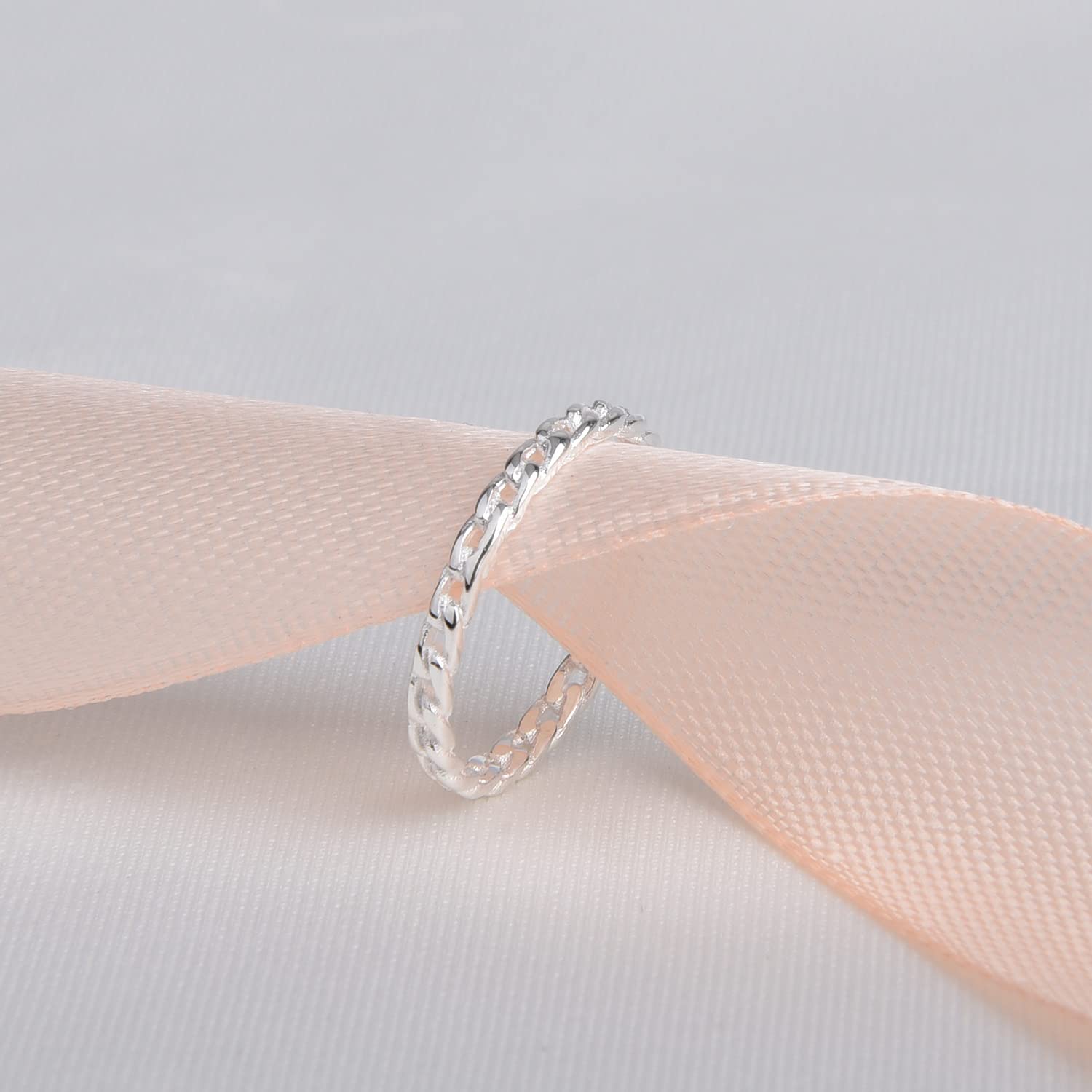 CANDYFANCY 2mm Thin Simple Cuban Chain Link Rings 925 Sterling Silver Filigree Cool Plain Minimalist Middle Finger Thumb Stacking Band Rings Size 2.5