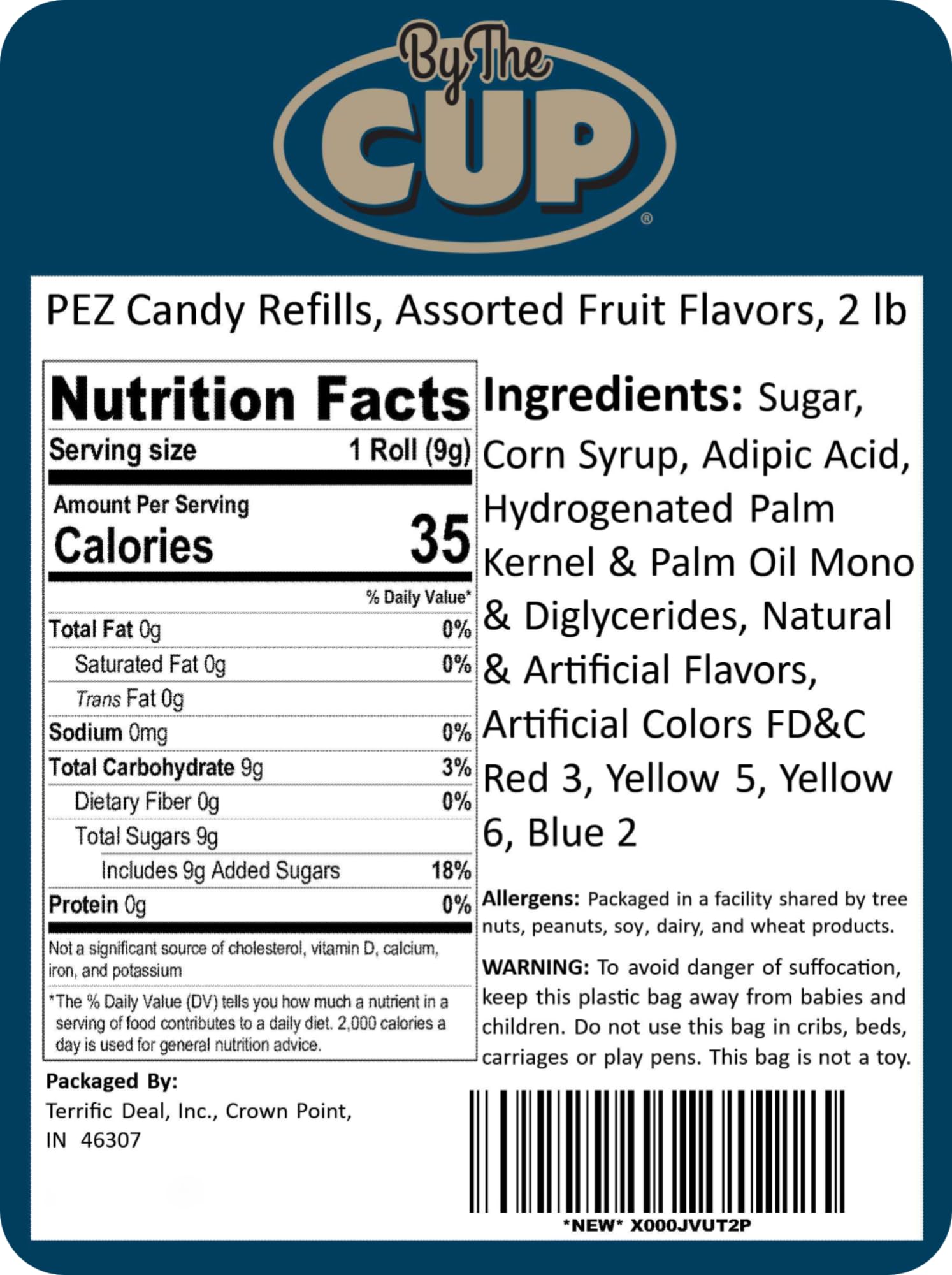 By The Cup PEZ Candy Refills, Assorted Fruit Flavors, 2 Lb Resealable Bag