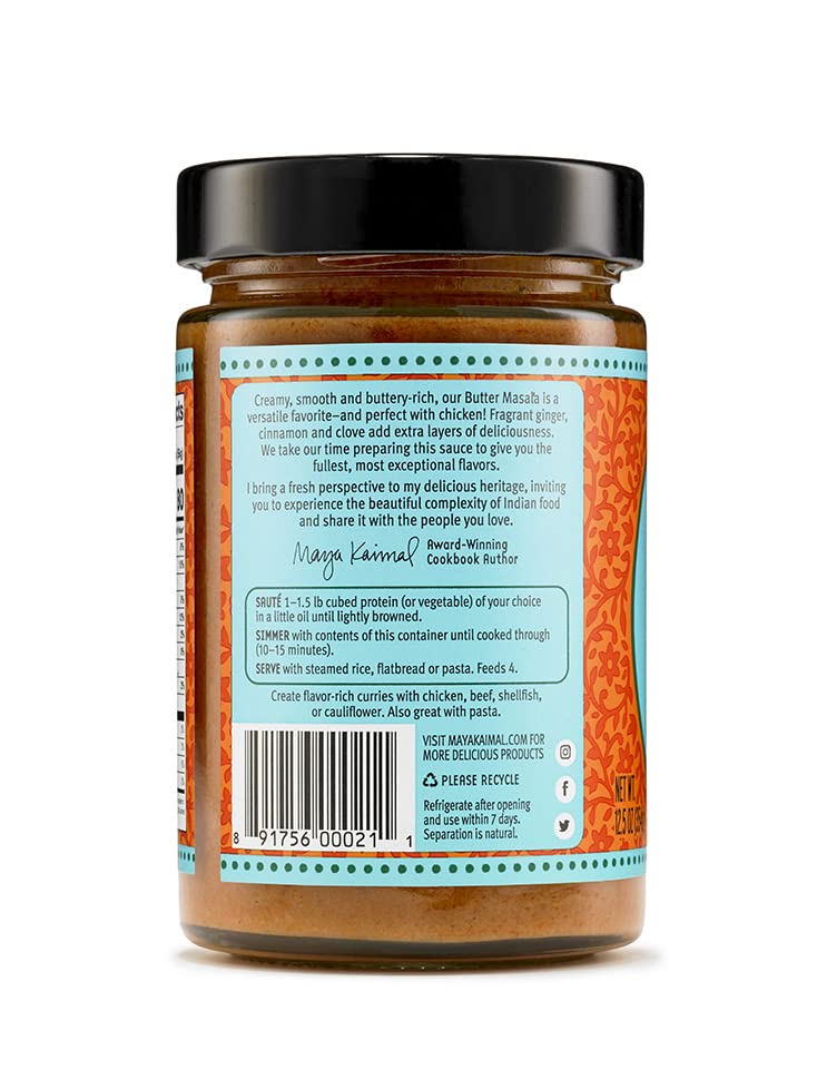 Maya Kaimal Butter Masala Sauce, 12.5 oz, Mild Indian Simmer Sauce with Creamy Tomato and Ginger. Vegetarian, Gluten Free