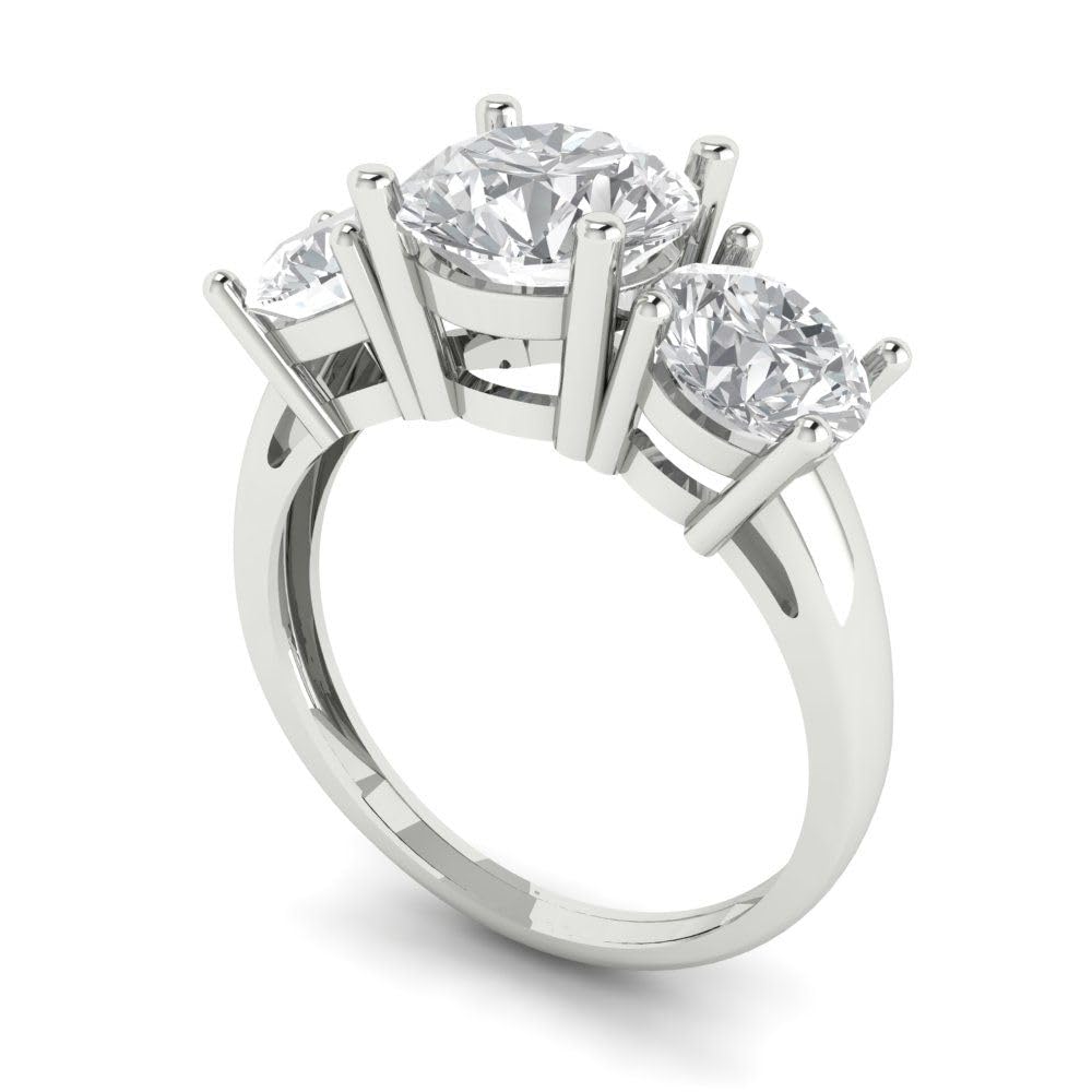 Clara Pucci 3.25 ct Round Cut Solitaire 3 stone Moissanite Designer Anniversary Bridal Engagement Ring 14k White Gold