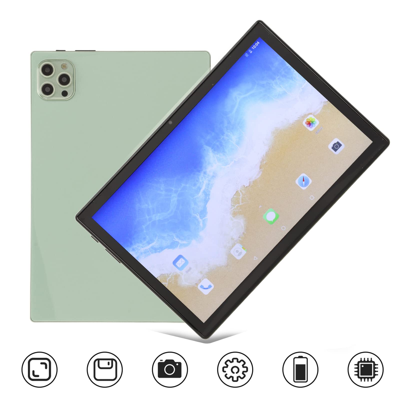 DAUZ 10 Inch Tablet, Tablet 10 Inch 100-240V Green for Travel for Home (US Plug)