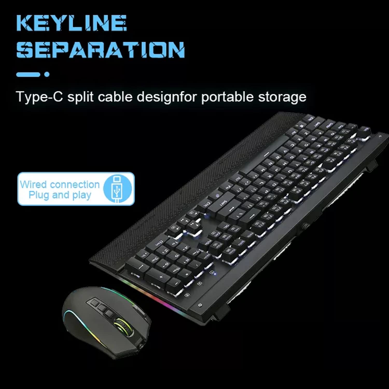 EXHNLE Wired Gaming Keyboard and Mouse Combo, LED Rainbow Backlit 104 Keys Gaming Keyboard, Backlit Gaming Mouse for PC Computer Desktop