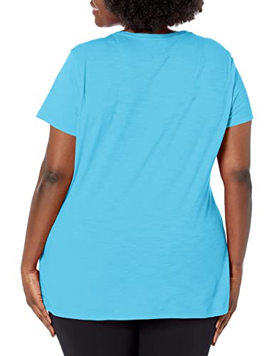 JUST MY SIZE womens Slub Jersey Short Sleeve Shirred V-neck T-shirt fashion t shirts, Process Blue, 2X US