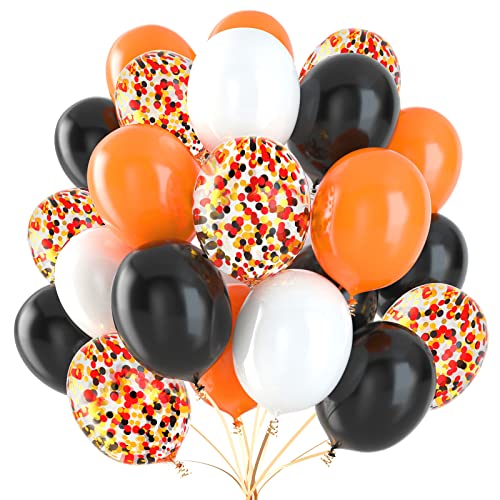 Halloween Balloons-Black,Orange and White Balloons 60Pcs 12 Inch Red,Black and White Confetti Balloons for Happy Birthday Thanksgiving Day Color Themed Party Halloween Party Decorations