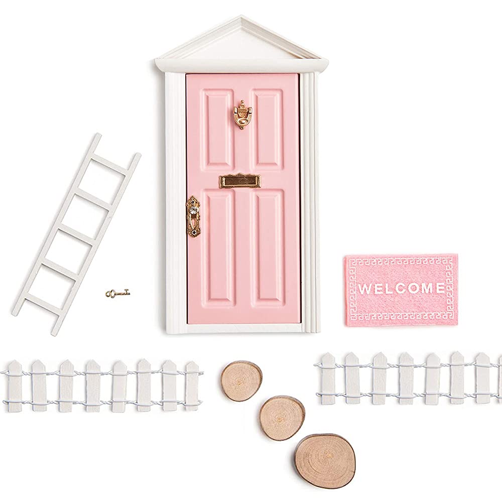 Pink Little Tooth Fairy Door Kits That Open with Fairy Garden Accessories Miniature Decorations for Kids Room