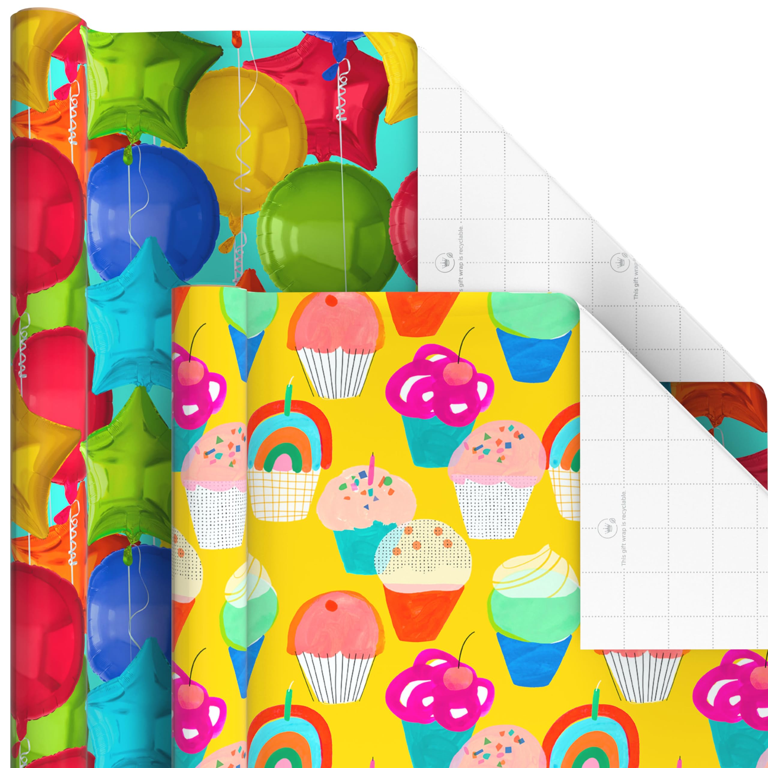 Hallmark Birthday Wrapping Paper Rolls - Stars, Stripes, Balloons, Cupcakes, Happy Birthday Gift Wrap Paper (Set of 6 Rolls: 180 sq. ft. ttl.)