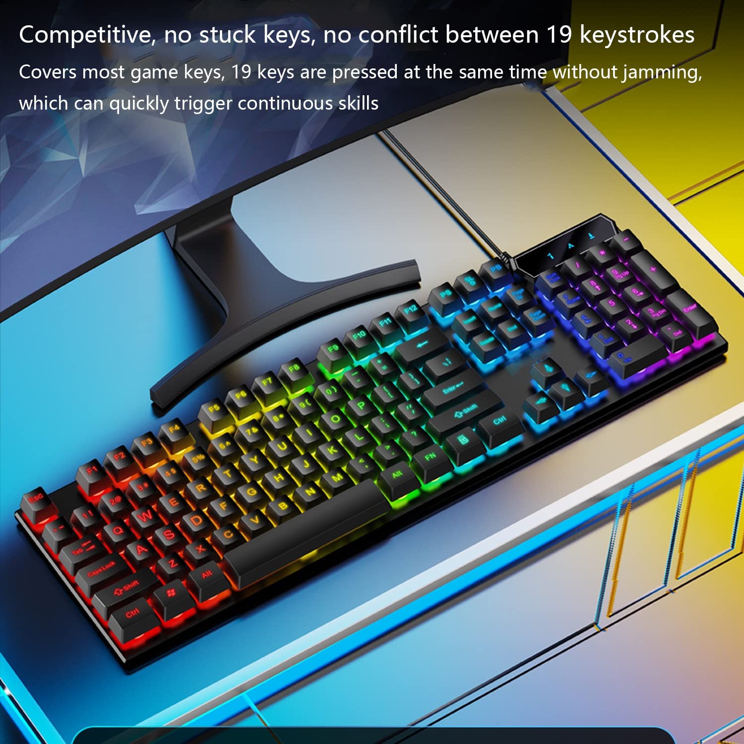 EXHNLE Wired Gaming Keyboard and Mouse Combo, RGB Backlit Keyboard with 104 Key, with Gaming Mouse, USB Wired Set for PC Gamer Laptop Work