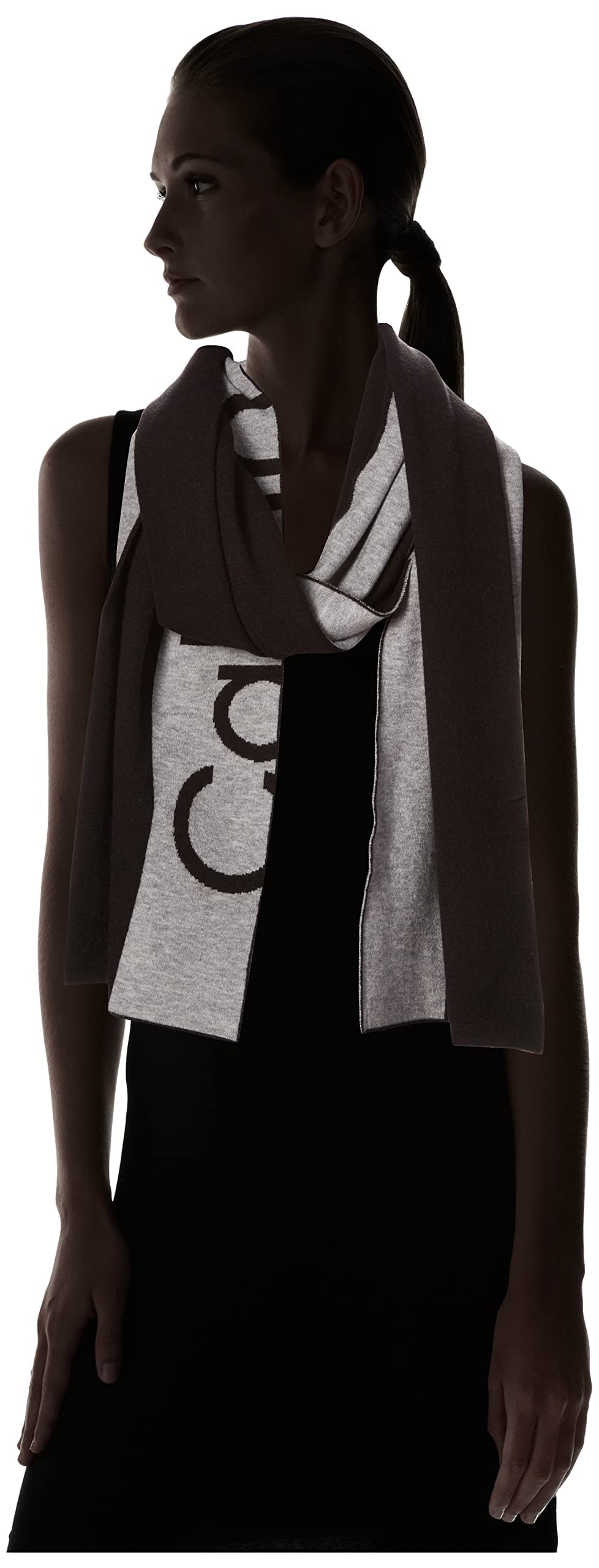 Calvin Klein Women's Cut Off Calvin Scarf, Heathered Mid Grey, One Size