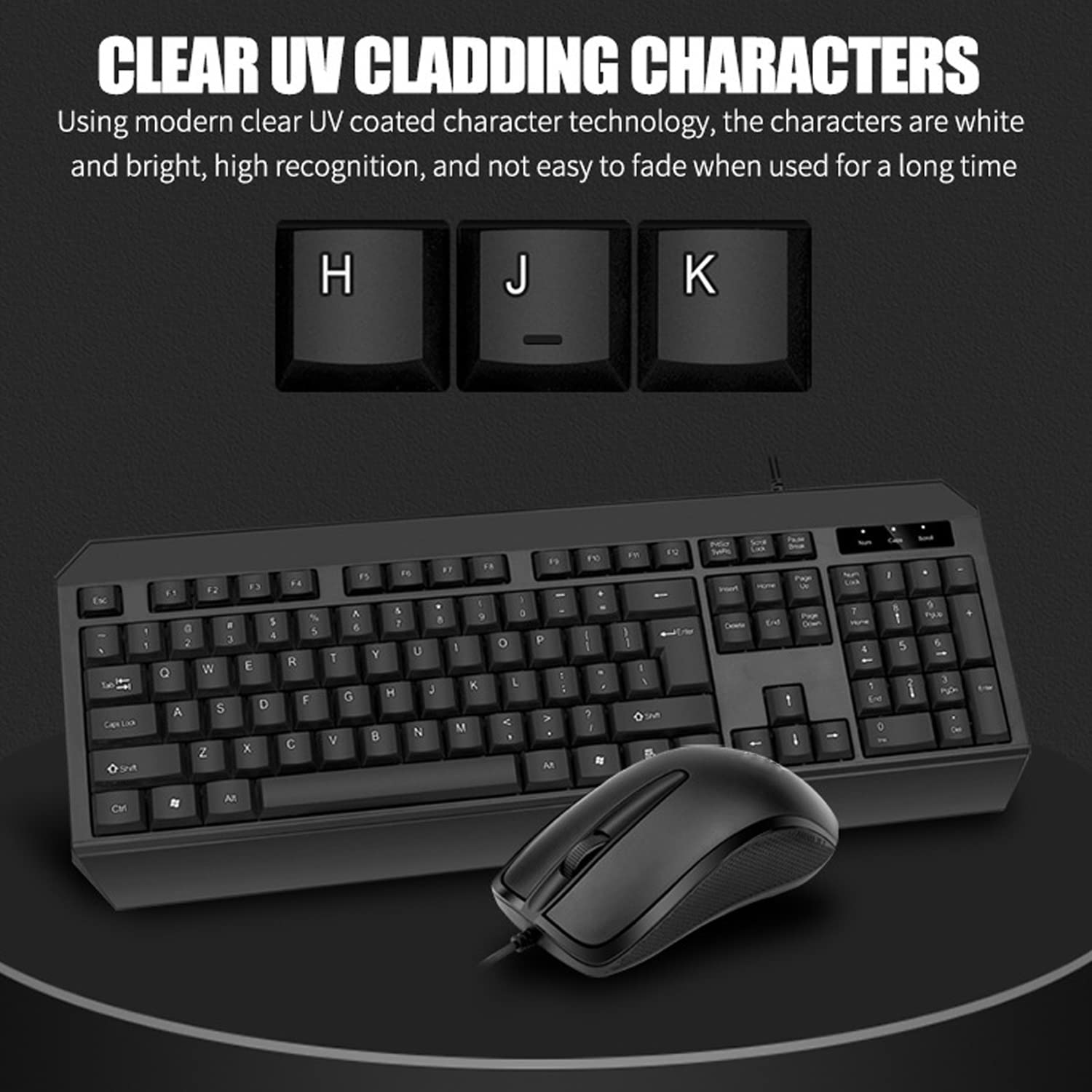 EXHNLE Wired Keyboard and Mouse Combo, USB Wired Corded Keyboard Mouse Set with Number Pad, with 104 Key Computer PC Gaming Keyboard for PC/Laptop