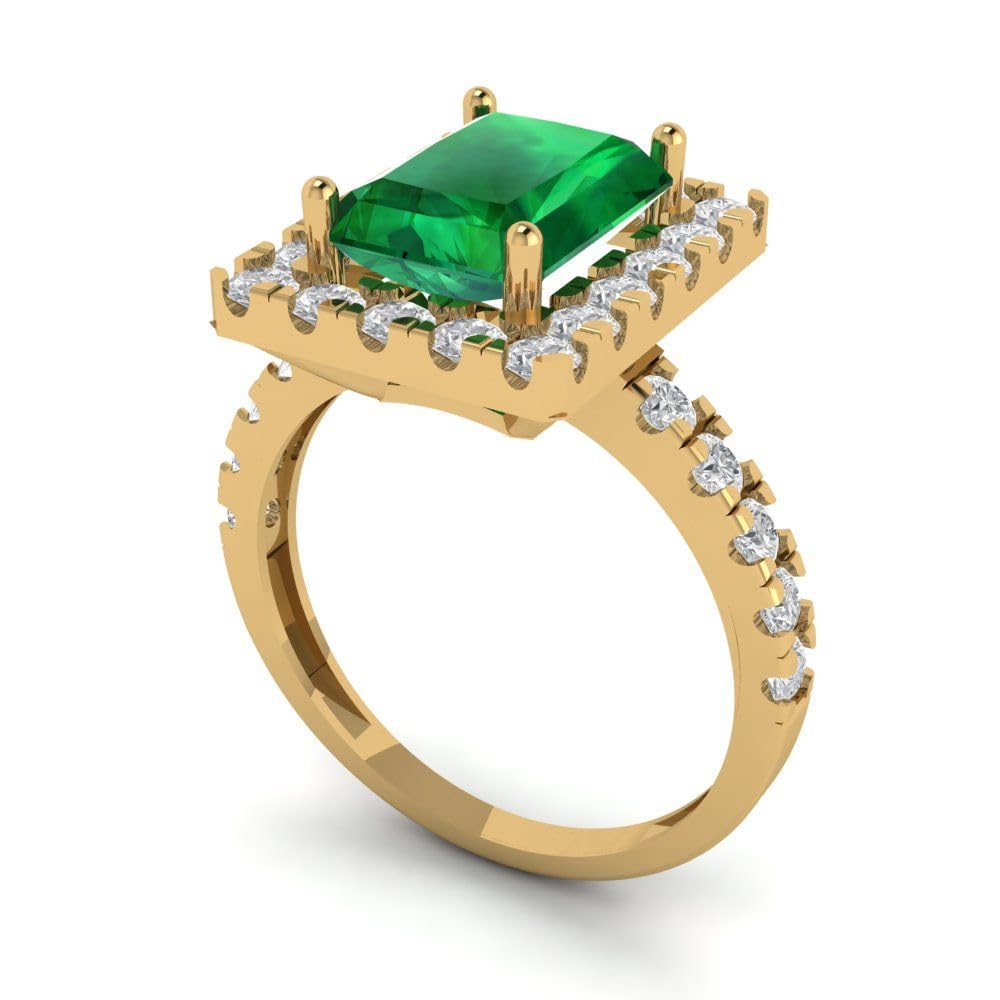 Clara Pucci 4 ct Emerald Cut Solitaire W/Accent Halo Emerald Art Deco Bridal Wedding Statement ring 18K Yellow Gold Size 8