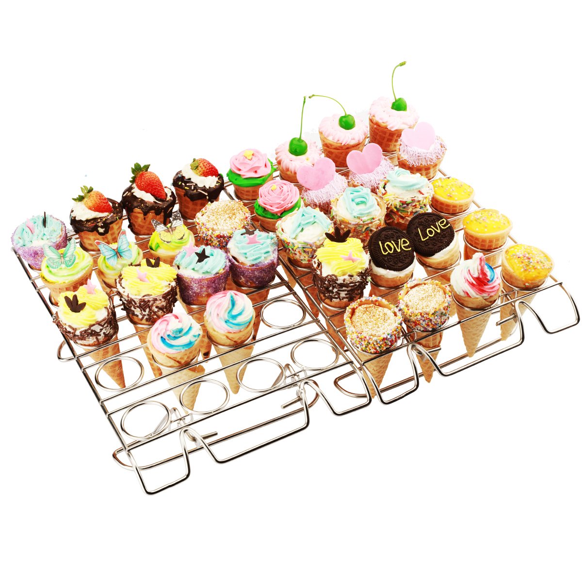 Cupcake Cone Baking Rack, Ice Cream Cone Stand Holder, Waffle Cone Holder,Stainless Steel,20 Capacity Foldable (1)