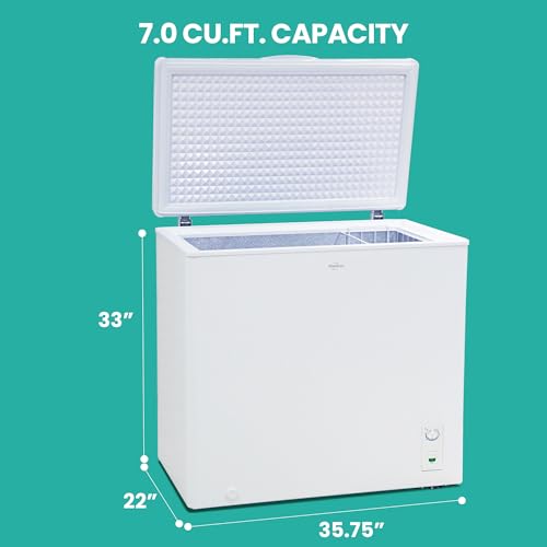 Koolatron 7.0 CuFt Chest Freezer with Manual Defrost Removable Storage Basket Adjustable Thermostat Quiet Compressor Cooling Stay-Open Lid Energy Efficient Deep Freezer for Home Basement Garage