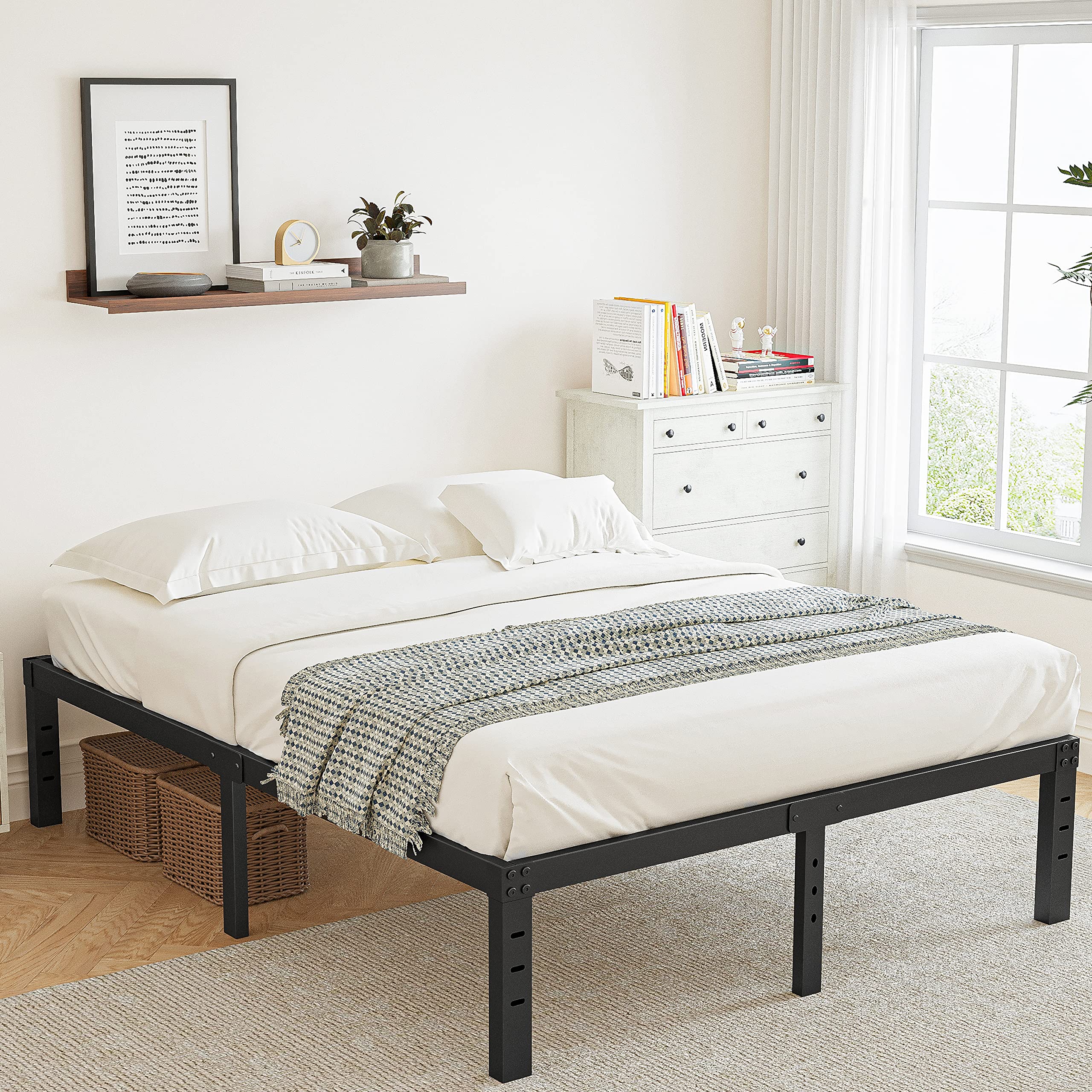 Breezehome 18" Full Metal Bed Frame with Sturdy Wood Slats No Box Spring Needed, Durable Heavy Duty Platform Bed Frame Full Size, Underneath Storage, Easy Assembly, Noise Free, Black